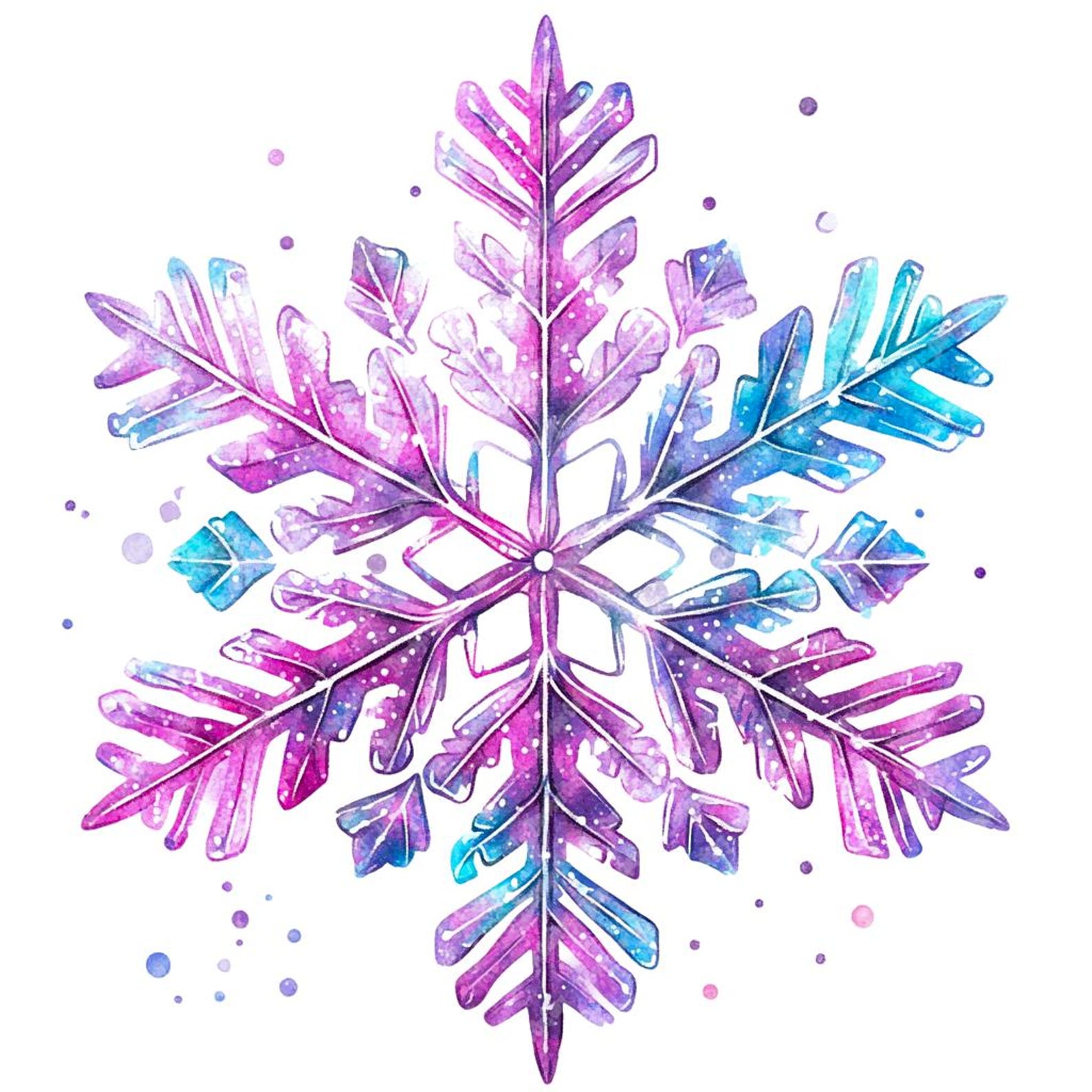 12 Blue and Pink Snowflake Watercolor Clipart, Printable High Quality ...