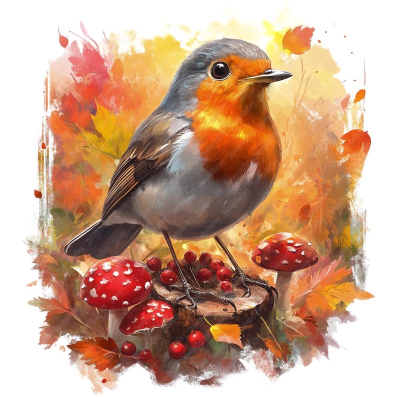10 Robin Autumn Watercolor Clipart, Printable High Quality Watercolor ...