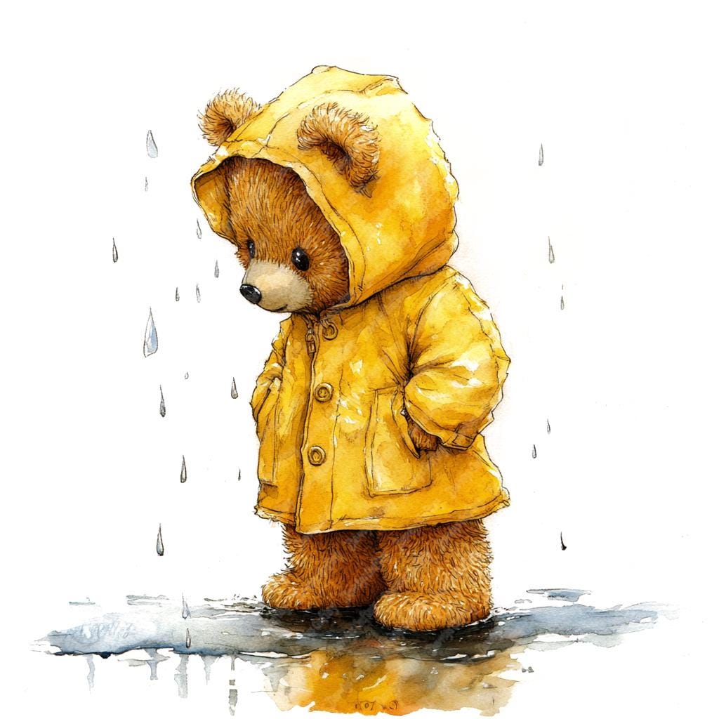12 Cute Bear in Yellow Raincoat Watercolor Clipart Bundle, Baby Bear ...