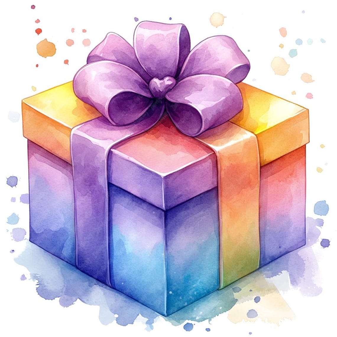Colorful Christmas Gift Watercolor Clipart, Festive Present (digital ...