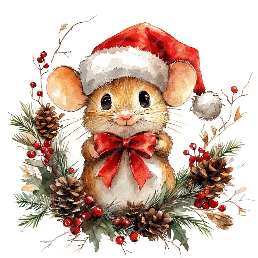 14 Festive Christmas Mouse Watercolor Clipart Bundle, Printable High ...