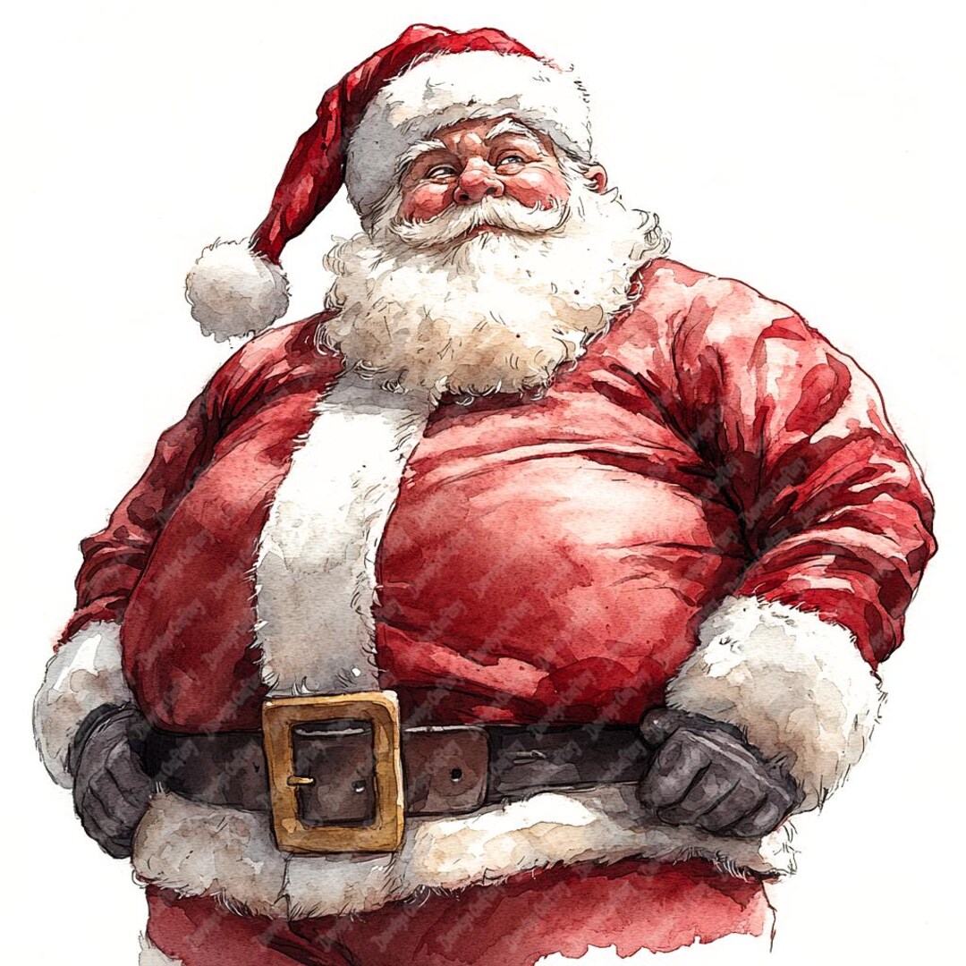 12 Fat Santa Watercolor Christmas Clipart, Printable High Quality ...