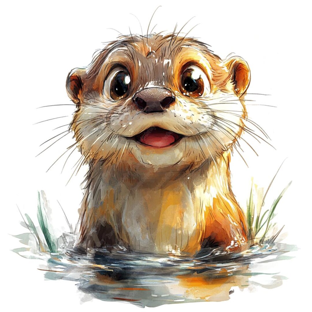 16 Cute Otter Swimming Watercolor Clipart, Printable High Quality ...