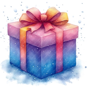 Colorful Christmas Gift Watercolor Clipart, Festive Present (digital ...