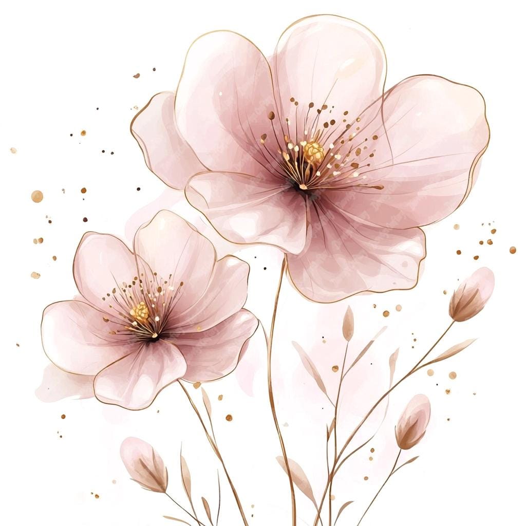 14 Pink and Gold Flowers Watercolor Clipart, Printable High Quality ...