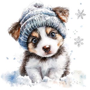 10 Various Winter Dogs Watercolor Clipart, Printable High Quality ...