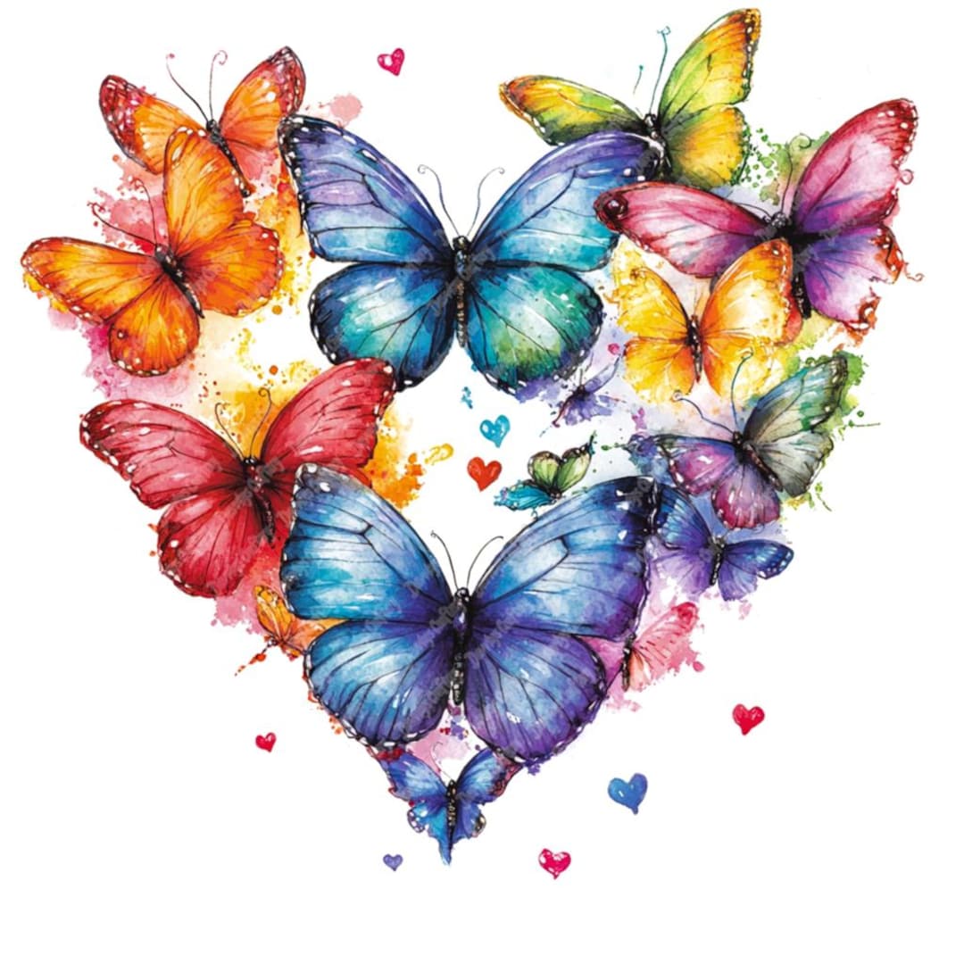 12 Butterfly Heart Watercolor Clipart, Printable High Quality ...