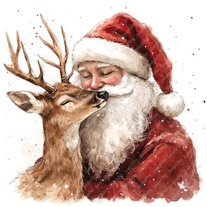 14 Santa Claus and Reindeer Christmas Watercolor Clipart, Printable ...