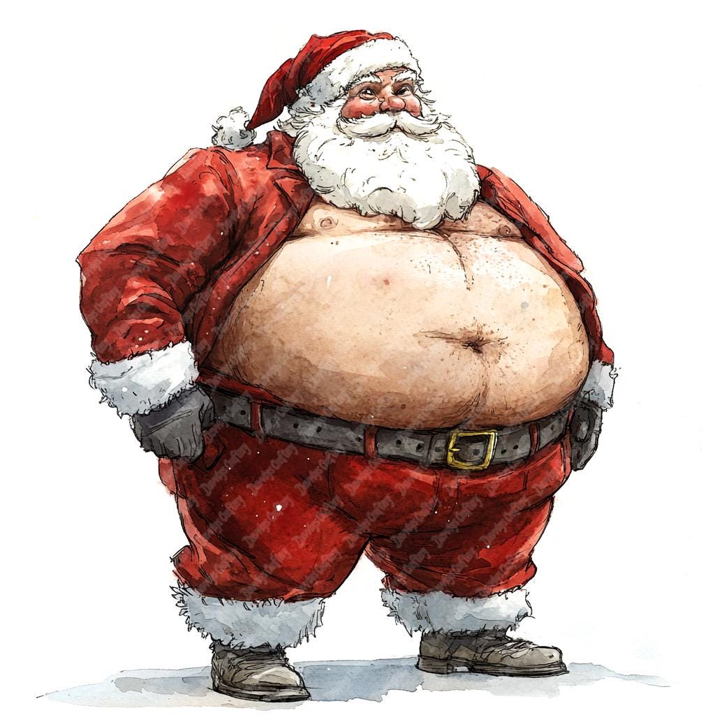 Funny Fat Santa Watercolor Clipart, Christmas JPG Images (digital ...