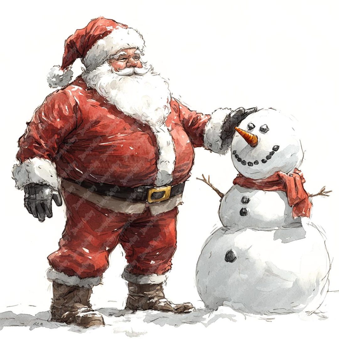 11 Fat Santa Doing Activities Watercolor Christmas Clipart, Printable ...