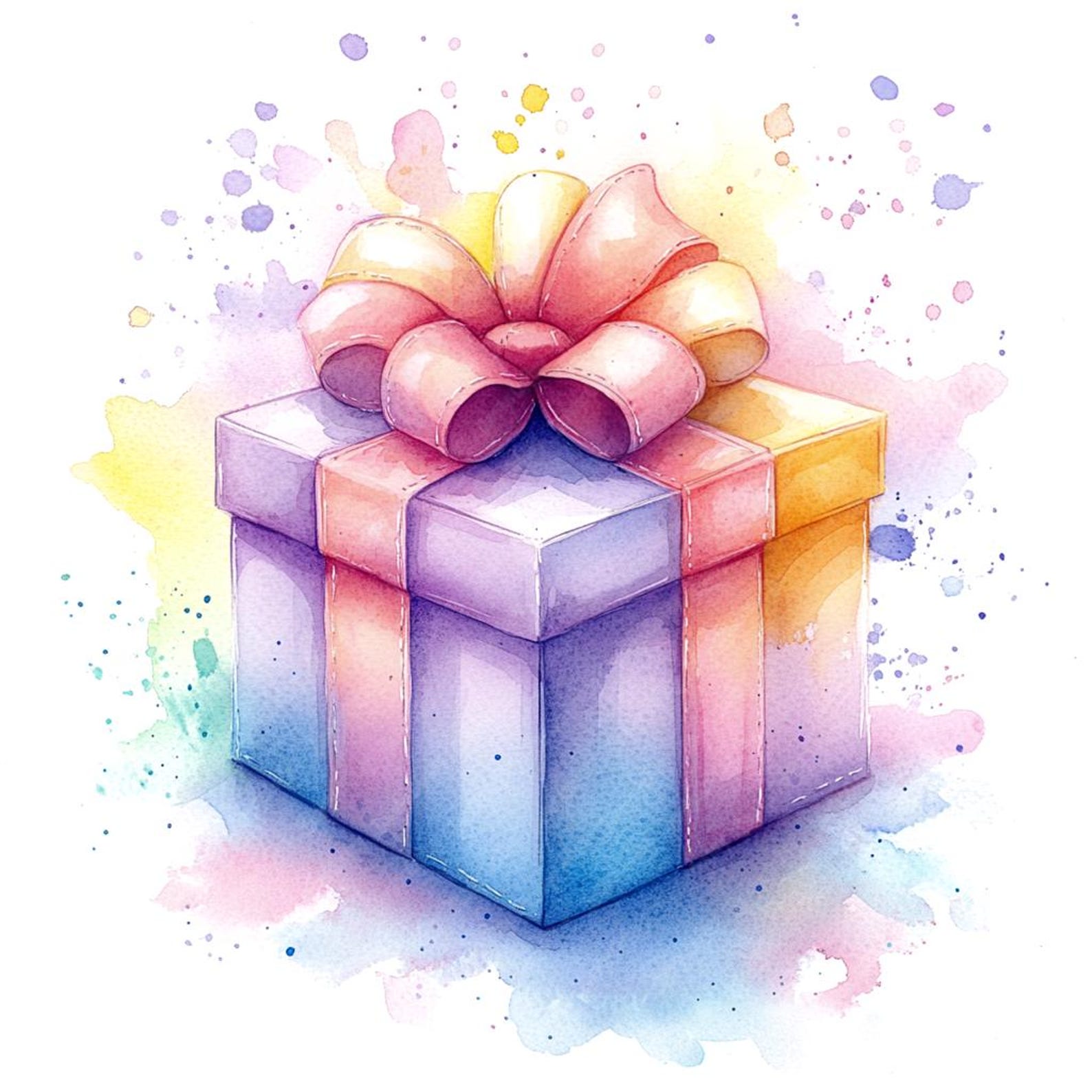 Colorful Christmas Gift Watercolor Clipart, Festive Present (digital ...
