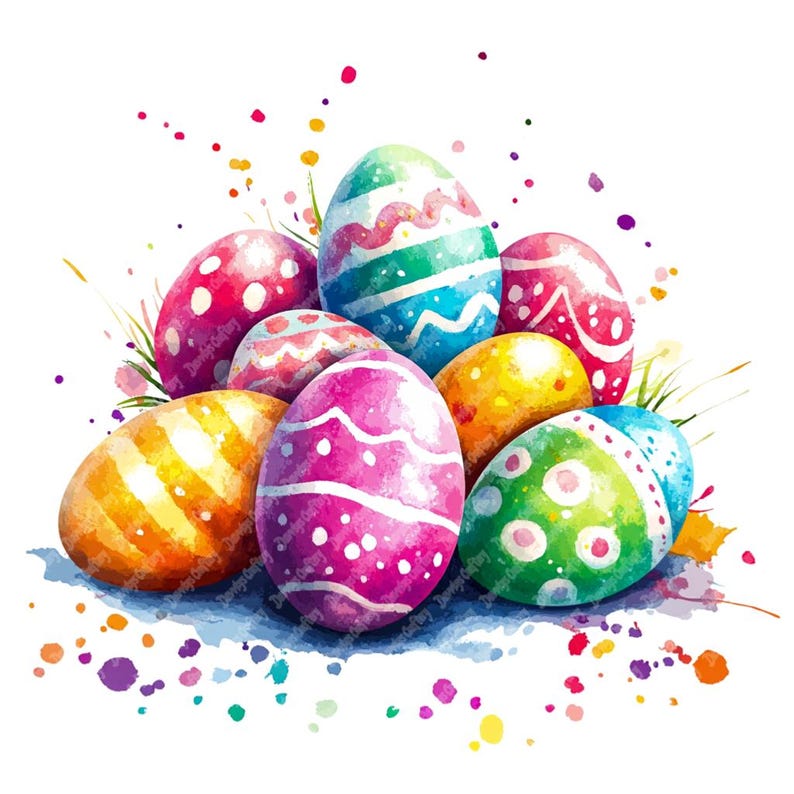 14 Colorful Easter Eggs Watercolor Clipart, Printable High Quality ...