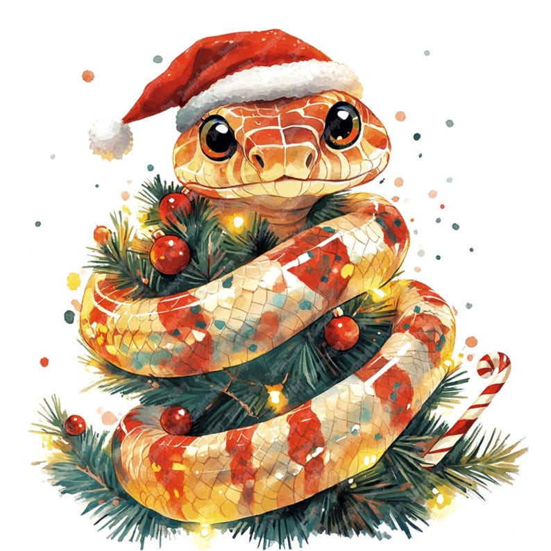 11 Cute Christmas Snake Watercolor Clipart Bundle, Printable High ...