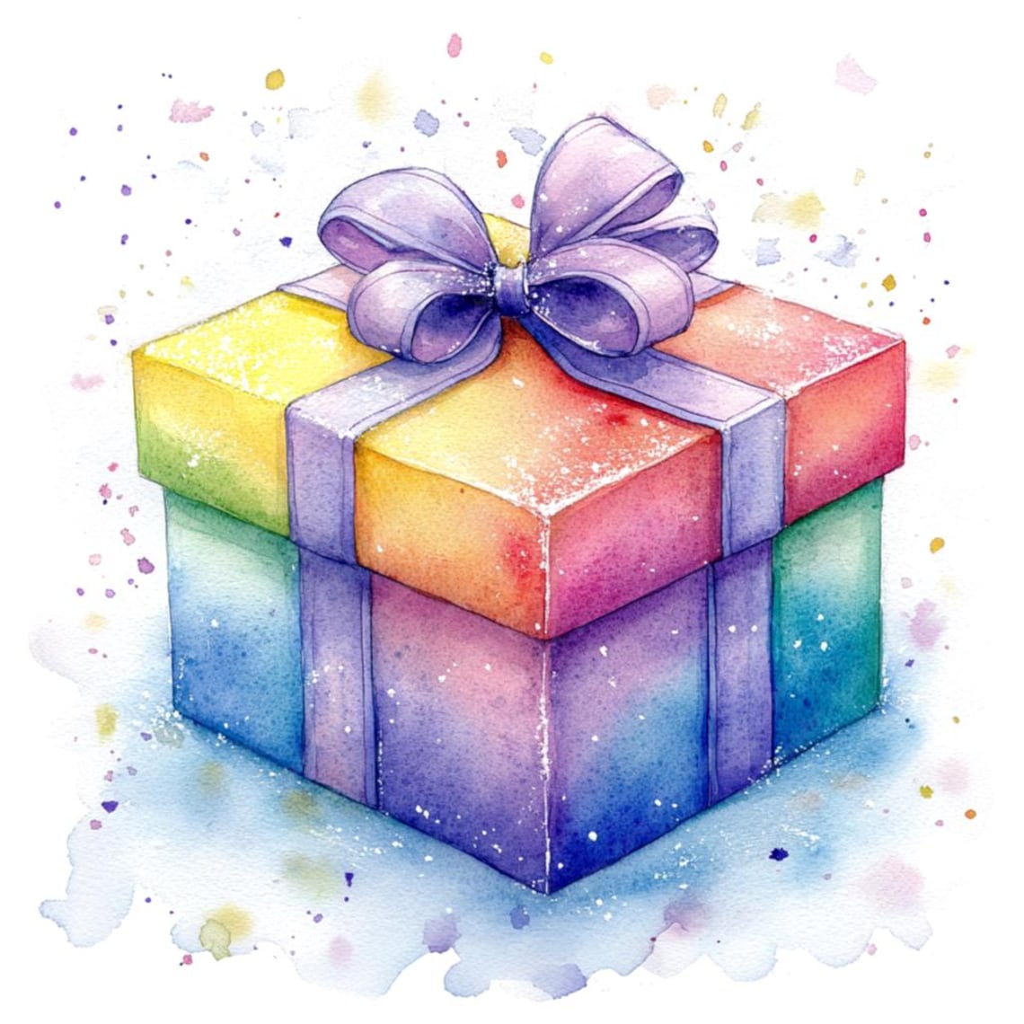 Colorful Christmas Gift Watercolor Clipart, Festive Present (digital ...