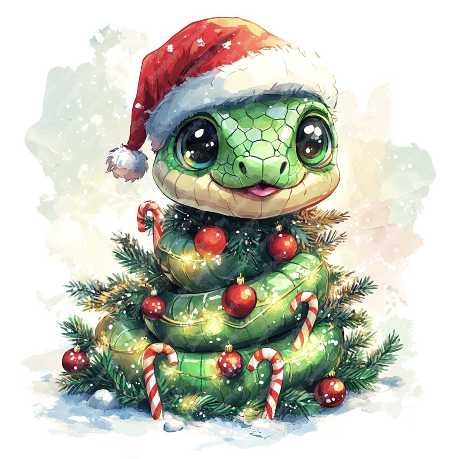 11 Cute Christmas Snake Watercolor Clipart Bundle, Printable High ...