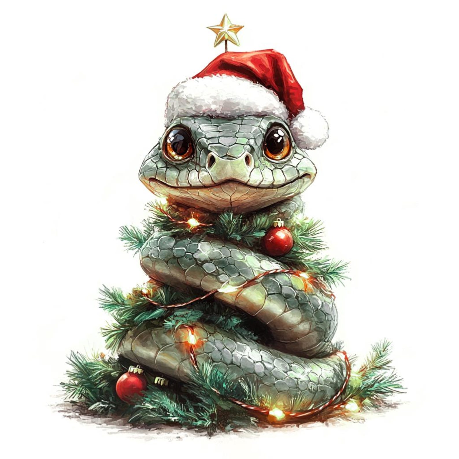 10 Silver Christmas Tree Snake Watercolor Clipart, Printable High ...