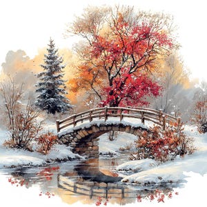 13 Winter Bridge Watercolor Clipart, Printable High Quality Winter ...