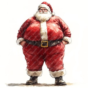12 Fat Santa Watercolor Christmas Clipart, Printable High Quality ...