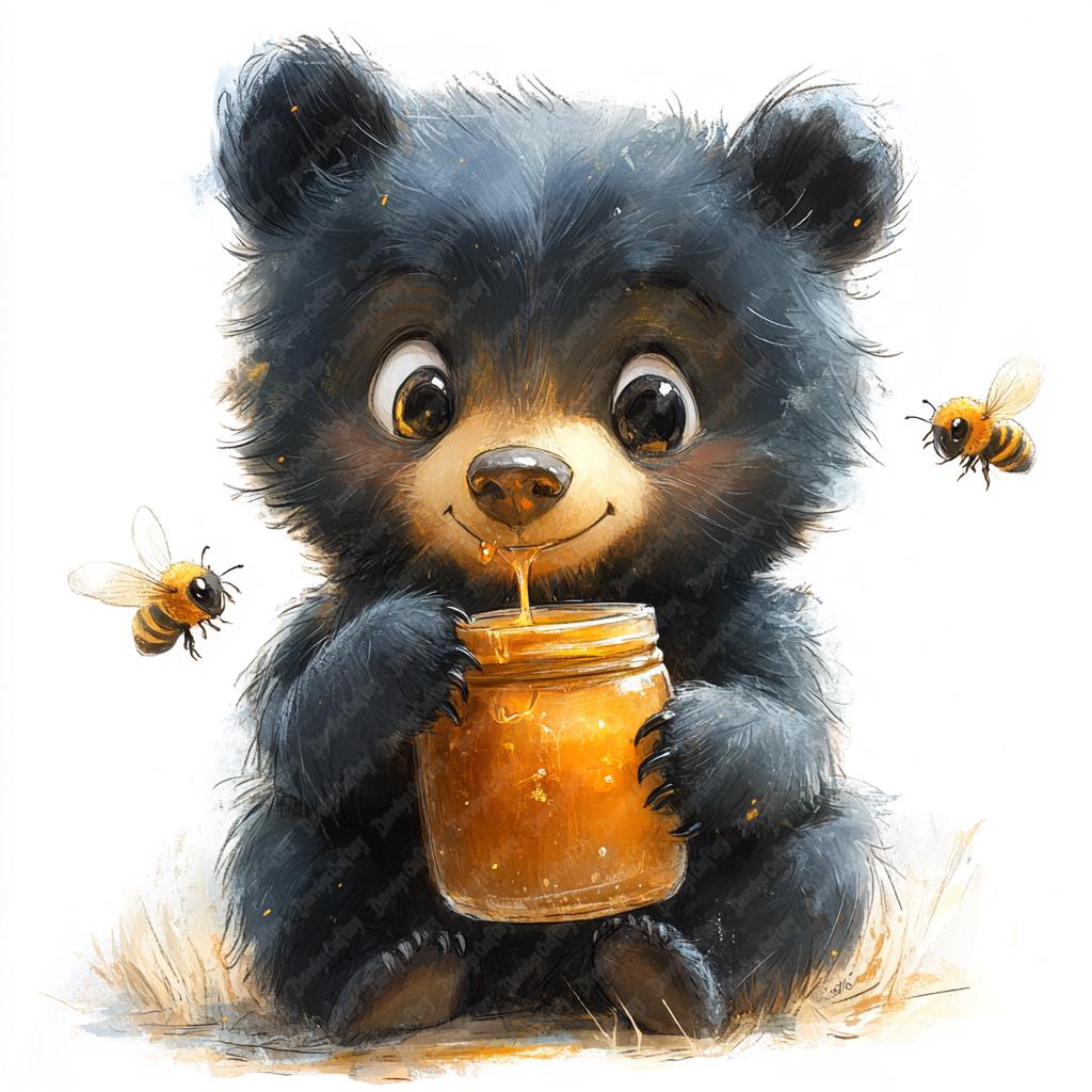 12 Cute Bears Eating Honey Clipart Bundle, Baby Bear Clipart, High ...