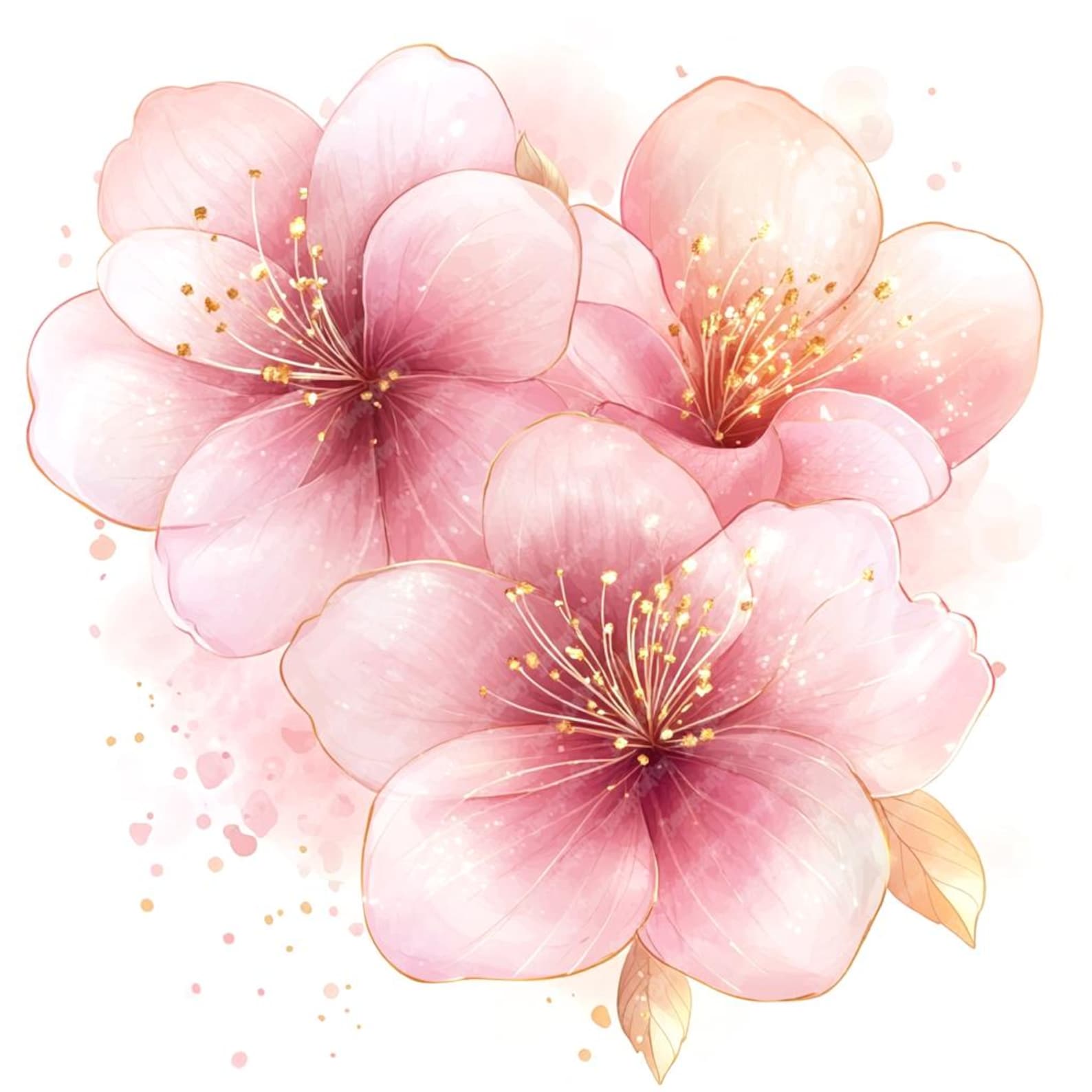 14 Pink and Gold Flowers Watercolor Clipart, Printable High Quality ...