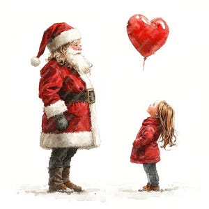 9 Cute Santa and Kids Watercolor Christmas Clipart, Printable High ...