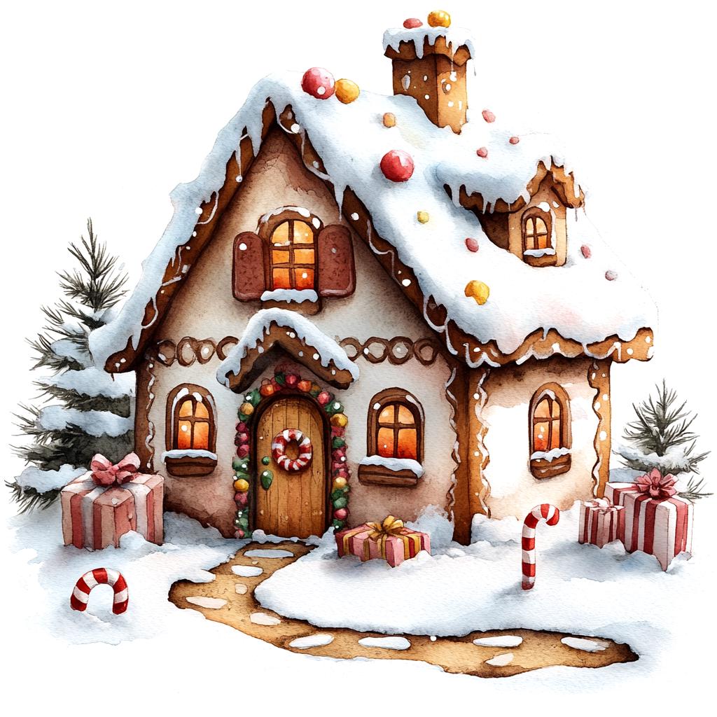 17 Cute Christmas Gingerbread House Watercolor Clipart Bundle ...
