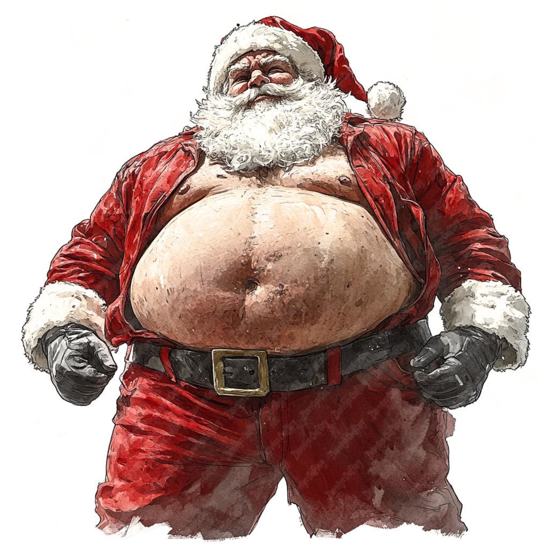 12 Fat Santa With His Belly Out Watercolor Christmas Clipart, Printable ...
