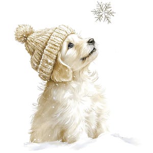 Winter Dogs Watercolor Clipart, Hats and Snowflakes (digital Download ...