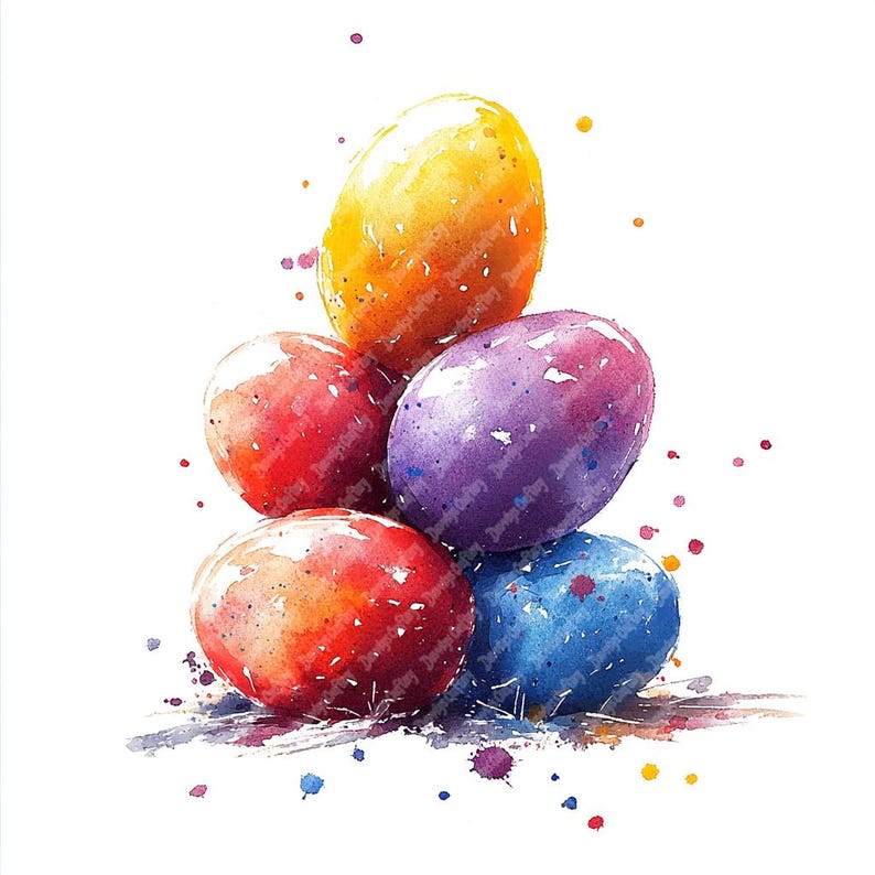 14 Colorful Easter Eggs Watercolor Clipart, Printable High Quality ...