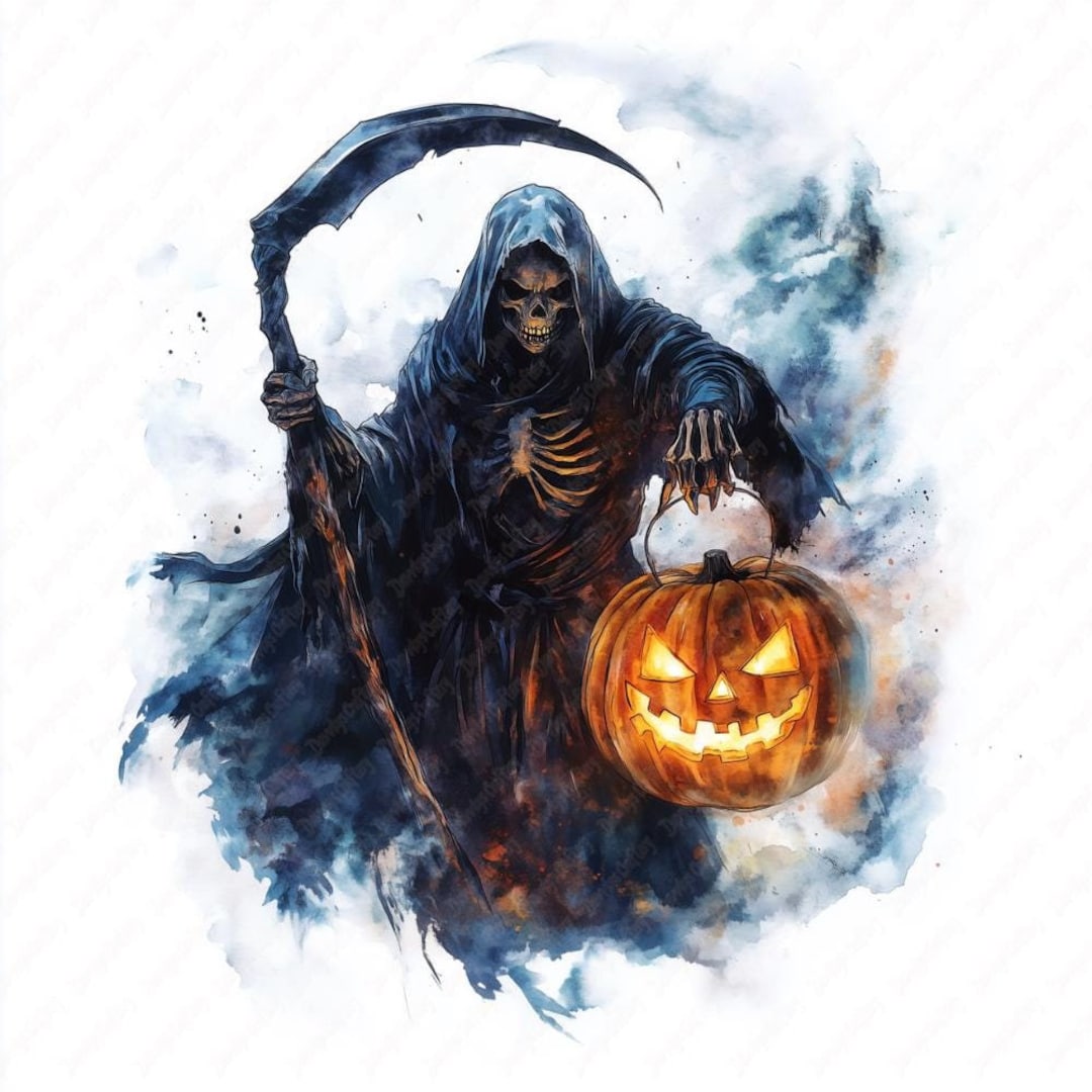 12 Halloween Grim Reaper Fantasy Clipart Set 1, High Quality Watercolor ...