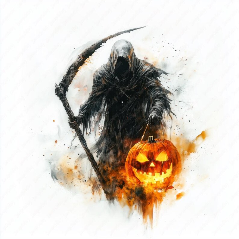 12 Halloween Grim Reaper Fantasy Clipart Set 1, High Quality Watercolor ...