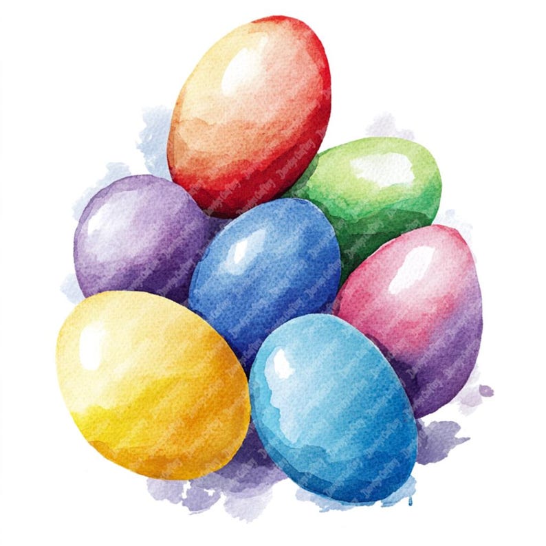 14 Colorful Easter Eggs Watercolor Clipart, Printable High Quality ...