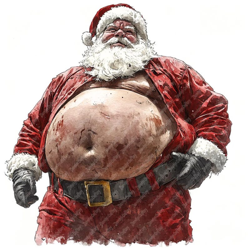 Funny Fat Santa Watercolor Clipart, Christmas JPG Images (digital ...