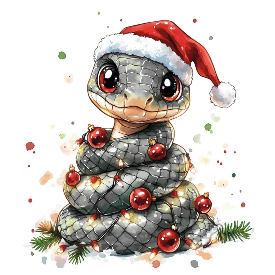 11 Cute Silver Christmas Snake Watercolor Clipart Bundle, Printable ...