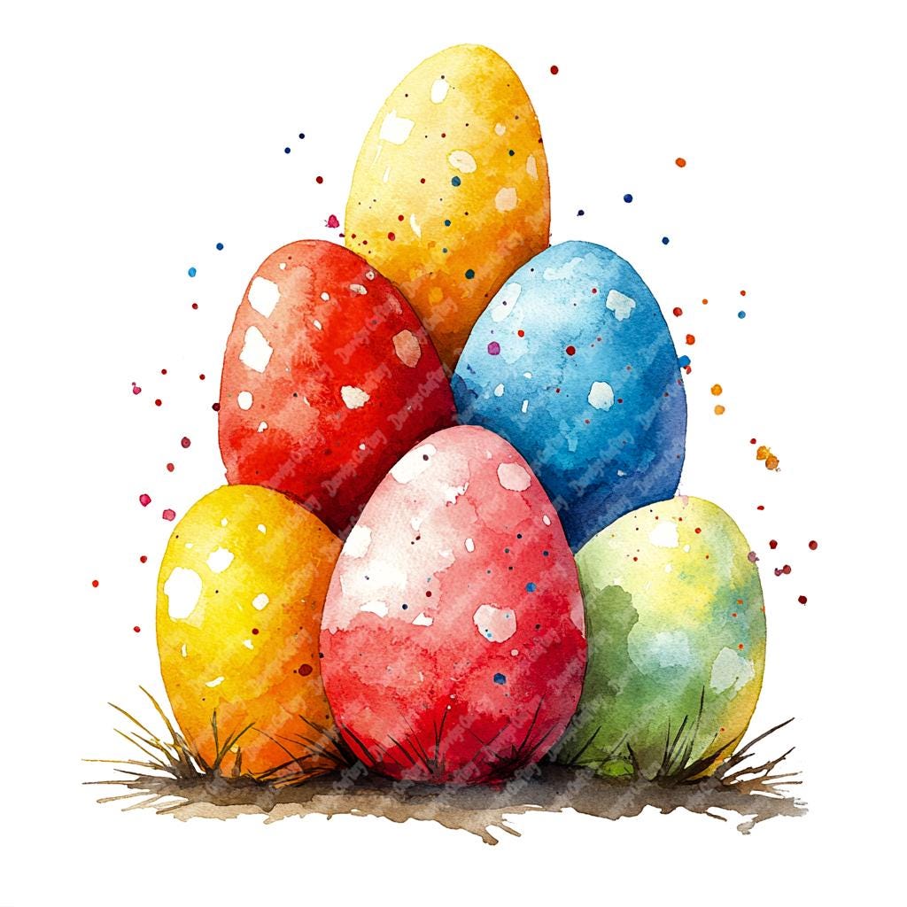 14 Colorful Easter Eggs Watercolor Clipart, Printable High Quality ...