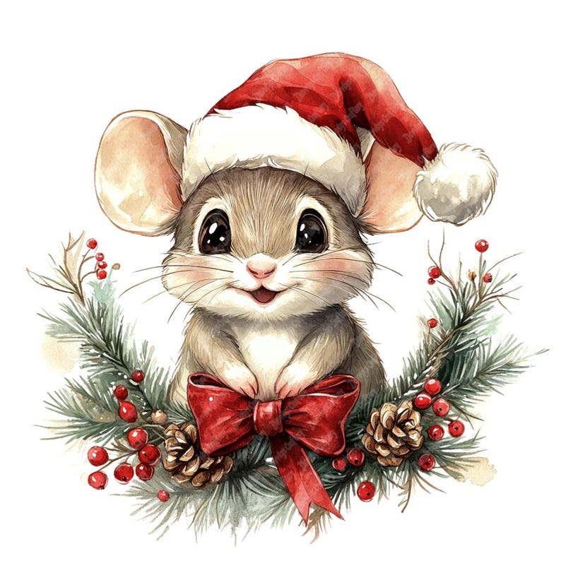 Festive Christmas Mouse Watercolor Clipart Bundle (JPG) - Etsy