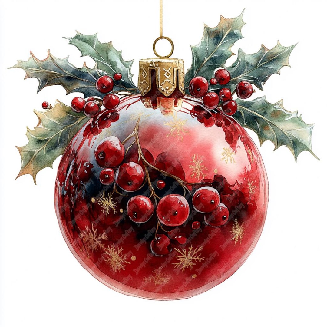 Red Christmas Bulb Watercolor Clipart, Festive Ornament (digital ...