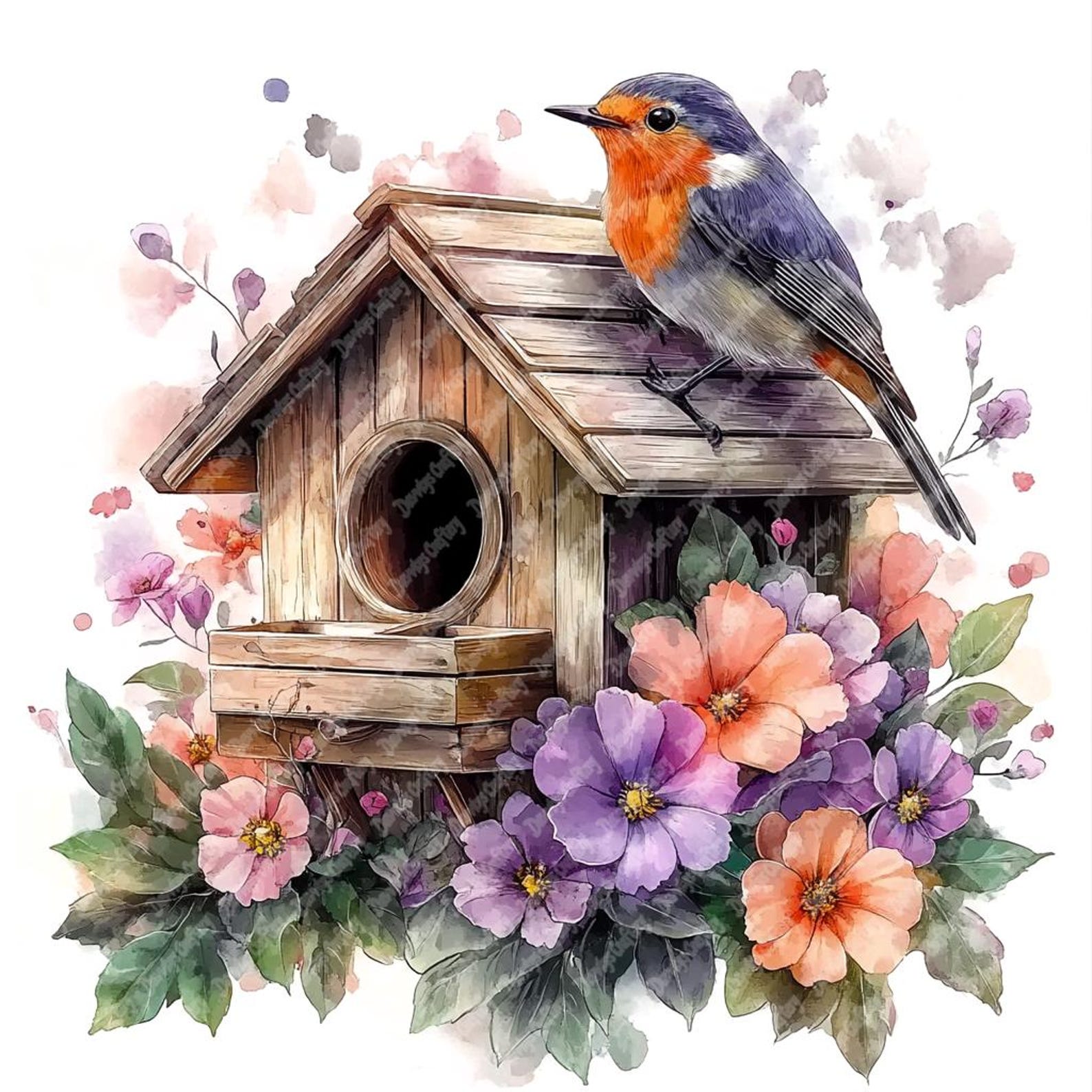14 Cute Spring Bird House Watercolor Clipart, Printable High Quality ...