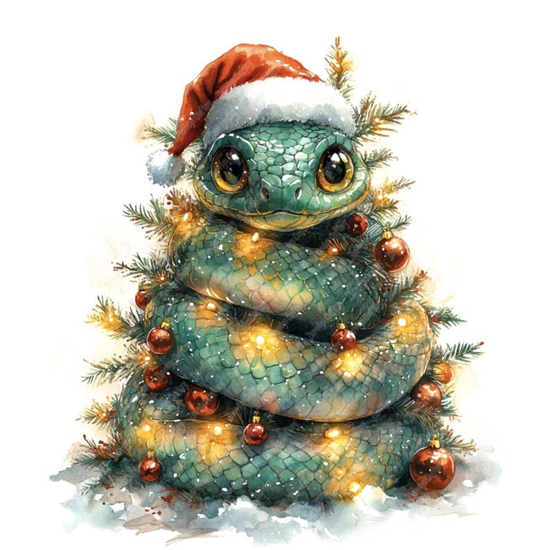 10 Christmas Tree Snake Watercolor Clipart Bundle, Printable High ...