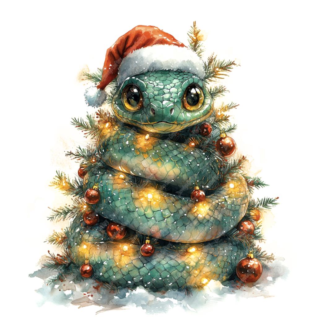 10 Christmas Tree Snake Watercolor Clipart Bundle, Printable High ...