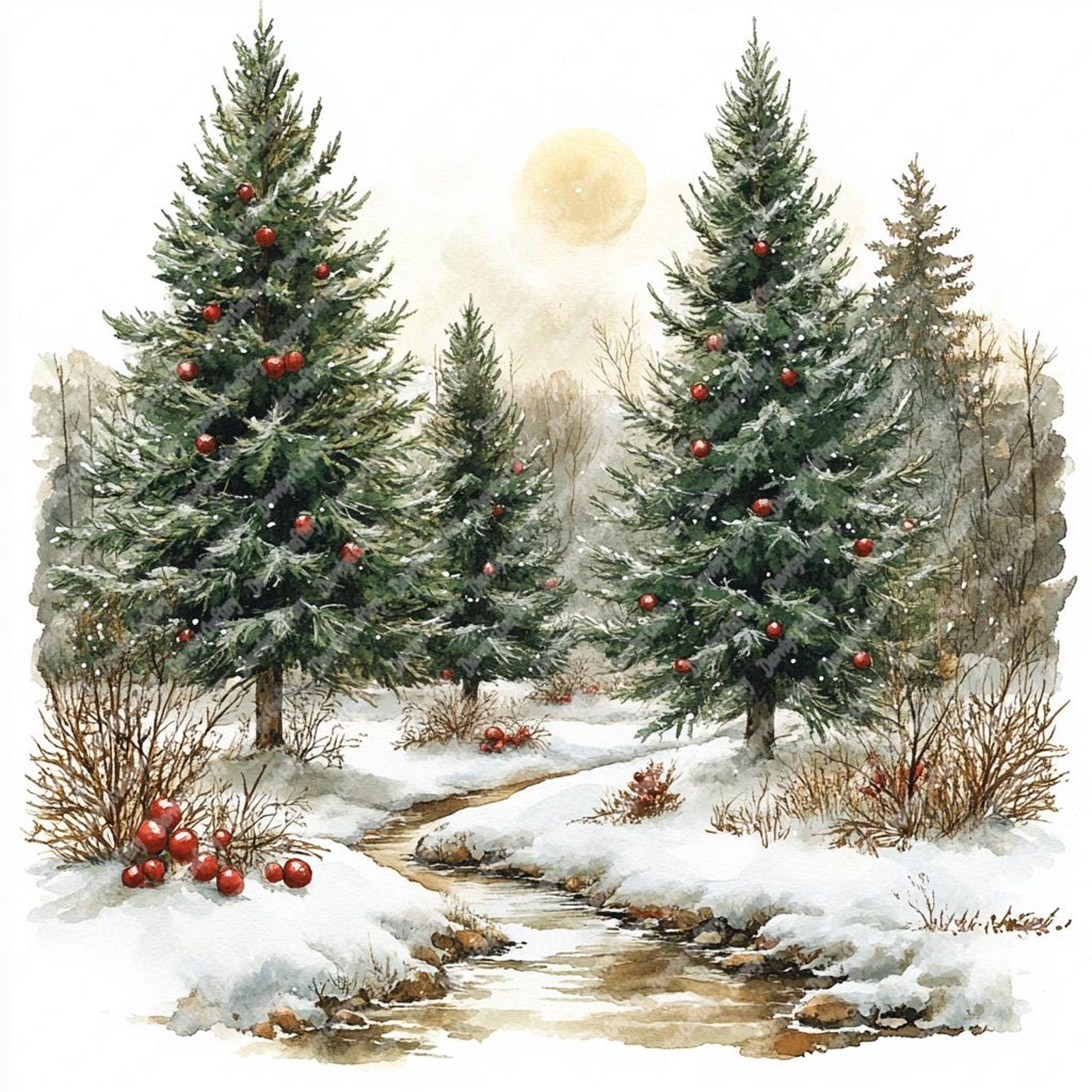 10 Christmas Landscape Watercolor Clipart, Printable High Quality ...