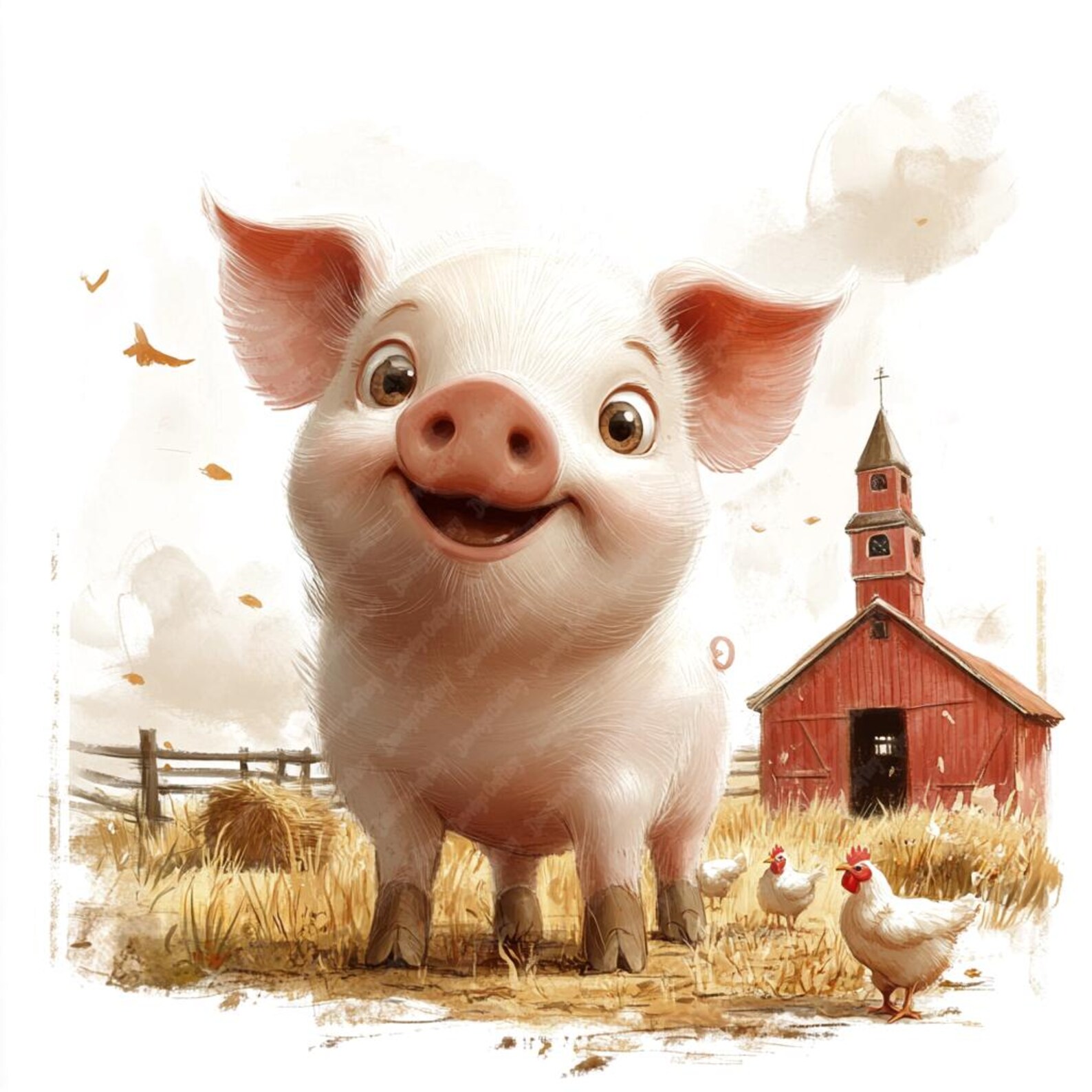 Whimsical Farm Animals Watercolor Clipart, Barnyard JPG (digital ...