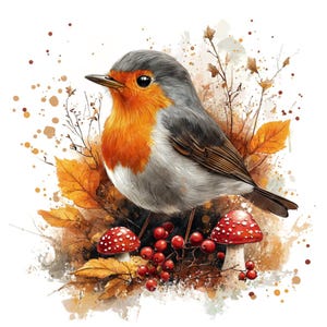 10 Robin Autumn Watercolor Clipart, Printable High Quality Watercolor ...