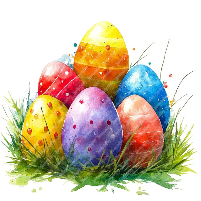 14 Colorful Easter Eggs Watercolor Clipart, Printable High Quality ...
