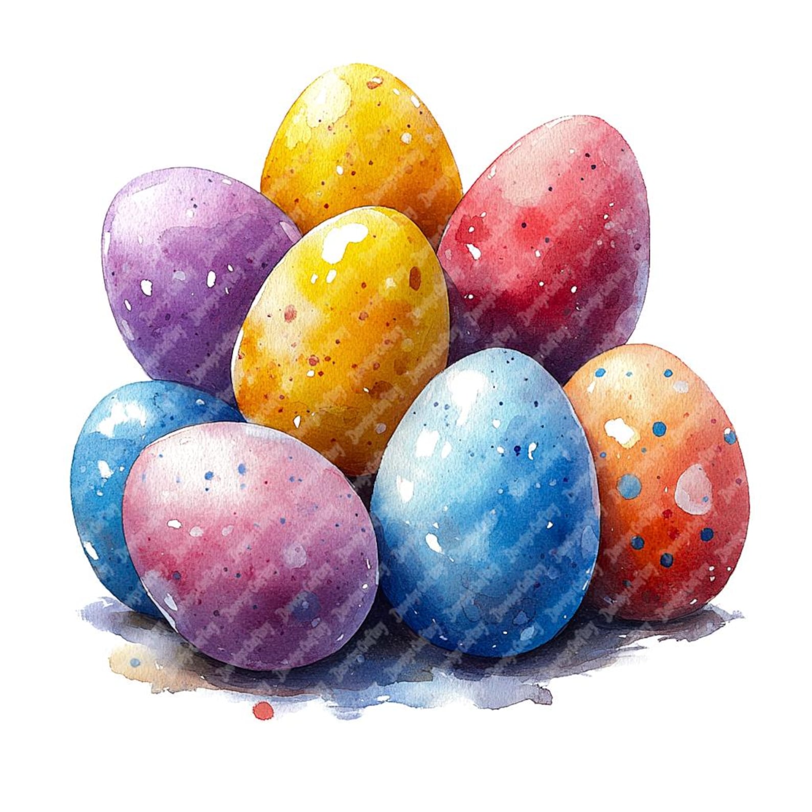14 Colorful Easter Eggs Watercolor Clipart, Printable High Quality ...