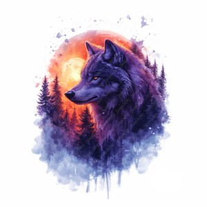 8 Dreamy Fantasy Wolf Watercolor Clipart, Printable High Quality Wolf ...