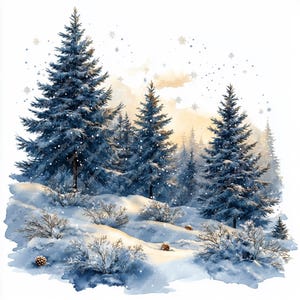 7 Winter Wonderland Landscape Watercolor Clipart, Printable High ...