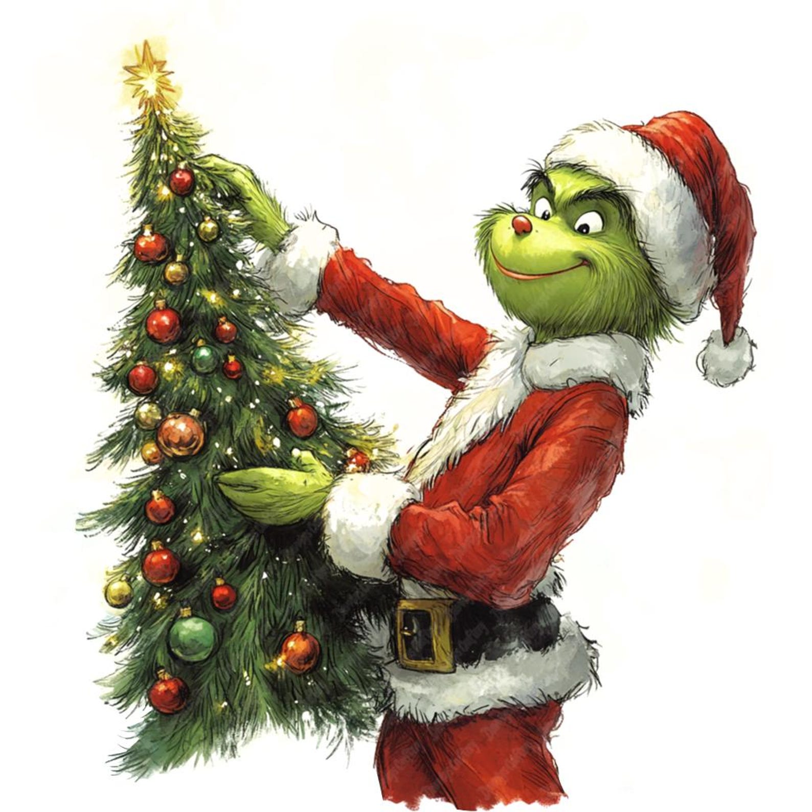 Grinch Christmas Watercolor Clipart, Printable JPG Images (digital ...