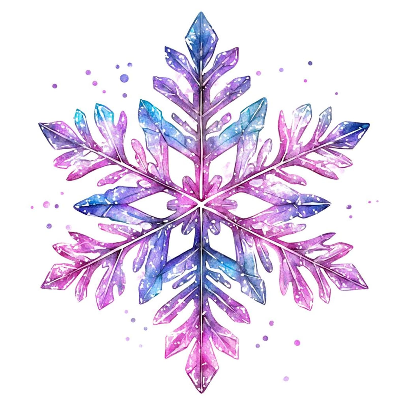 12 Blue and Pink Snowflake Watercolor Clipart, Printable High Quality ...