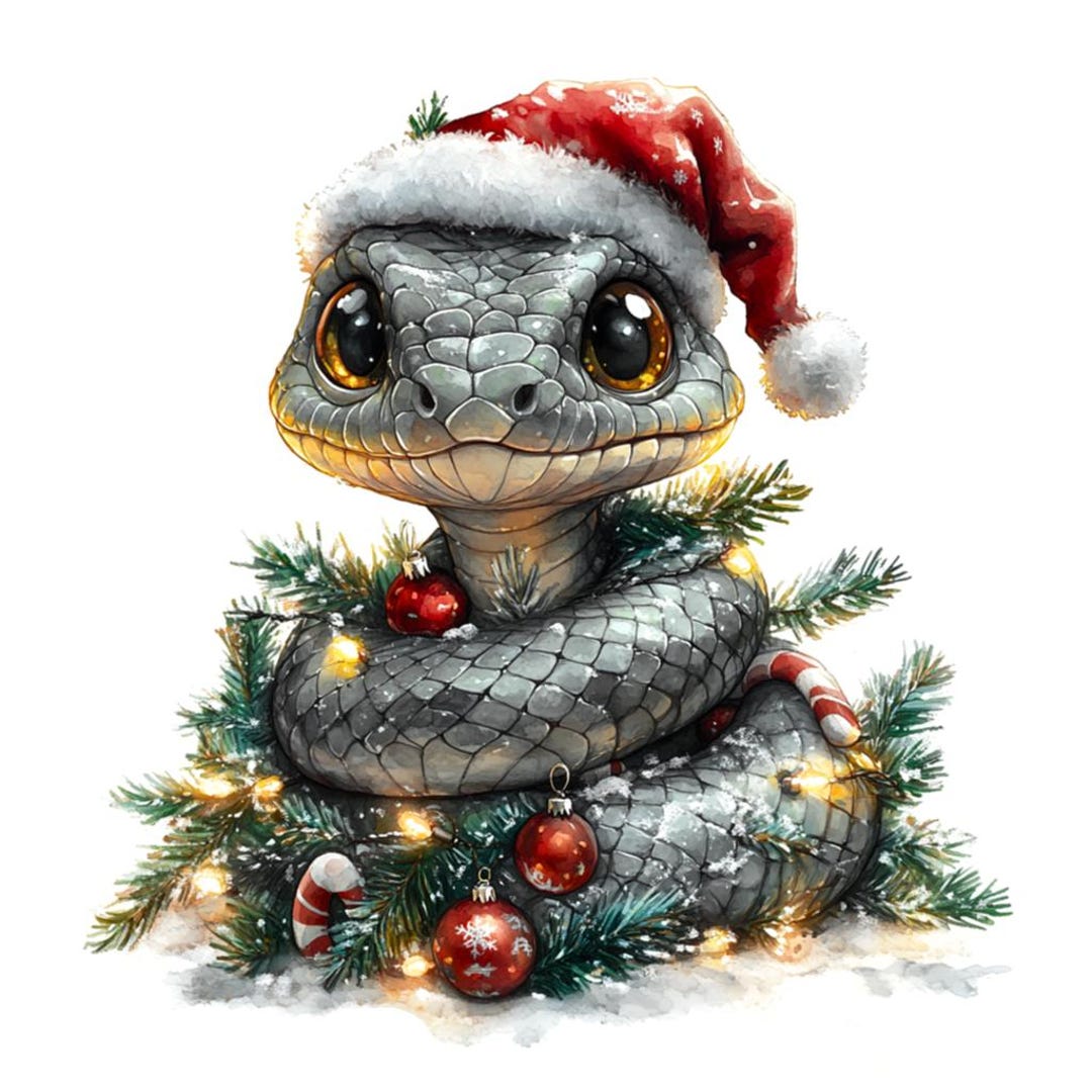 10 Silver Christmas Tree Snake Watercolor Clipart, Printable High ...